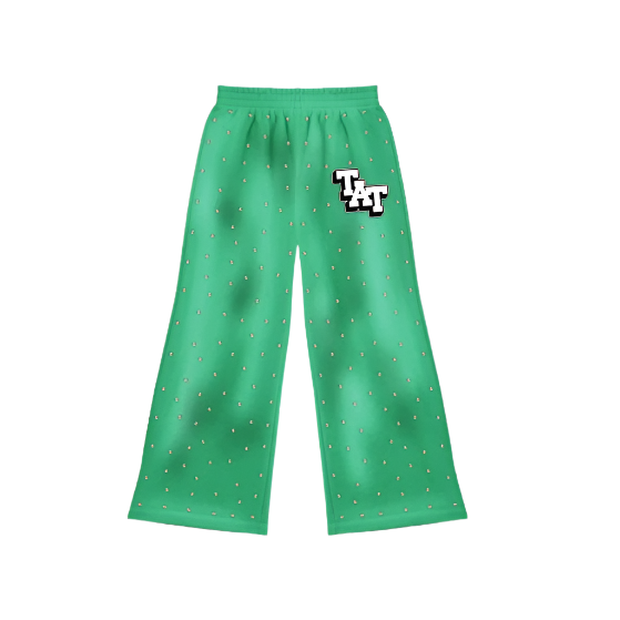 Diamond Studded Track Sweatpants (Green) - shoptimeatell
